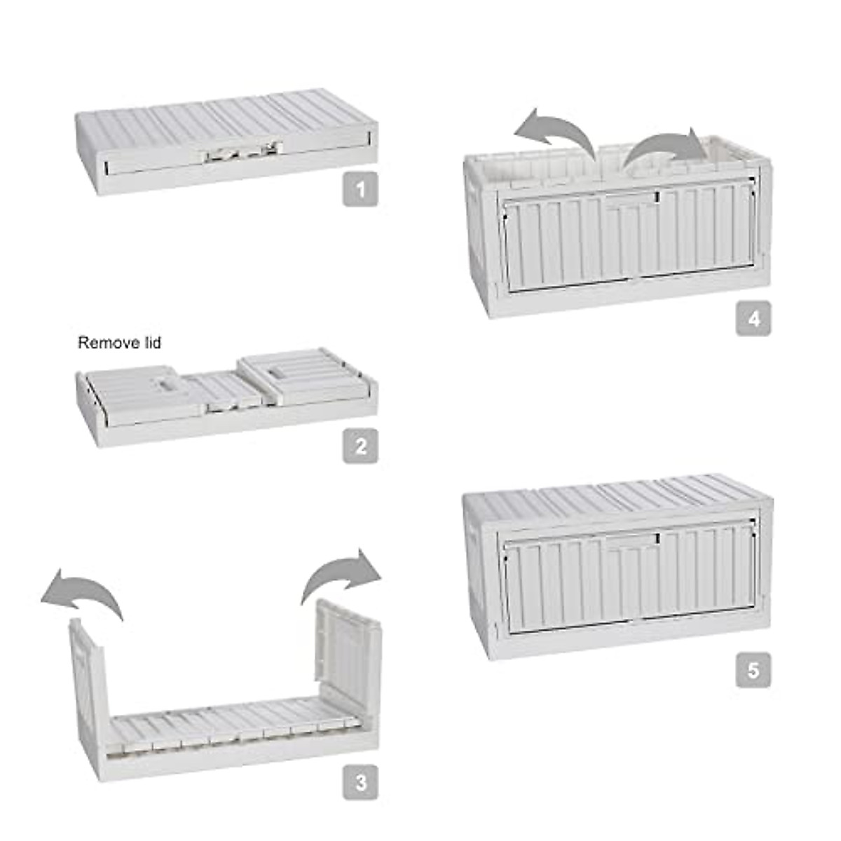 livinbox 45L collapsible storage bins with lids, dust-proof comic books container stackable folding box for Home Office Bedroom Living Room, White, FB-6432S-WT