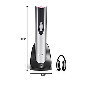 Oster Electric Wine Opener and Foil Cutter Kit with CorkScrew and Charging Base, Silver