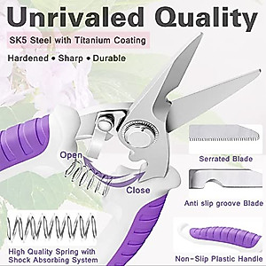 Garden Pruning Shears,Gardening Tools Bypass Hand Pruner Stainless Steel Gardening Scissor,Tree Cutter Clippers Secateur Trimmer Kit Set of 3,Purple