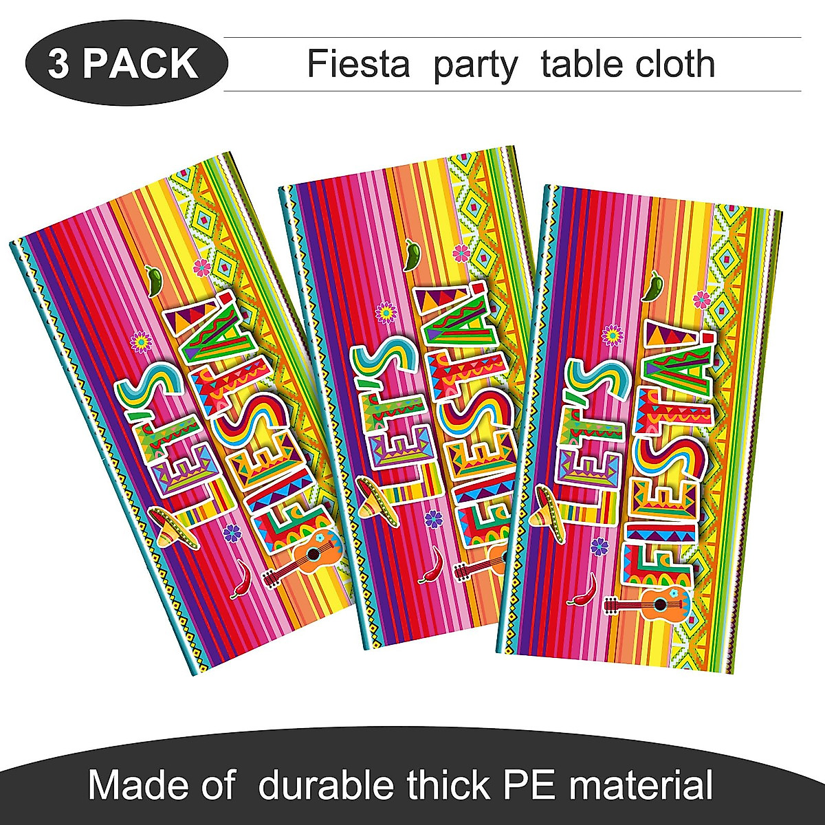 3 Pieces Fiesta Theme Party Tablecloth, Cinco De Mayo Party Table Covers Mexican Serape Table Runner Cloth Fiesta Birthday Party Supplies for Mexican Fiesta Party Wedding Decoration, 108 x 54 Inch