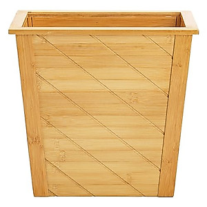 Frcctre Bamboo Waste Basket, Rectangular Compact Waste Trash Can Waste Bin Garbage Built-in Handles Brown Container Bin for Bedroom, Office, Living Room, Kitchen, Bathroom, 11.3"x6.75"x11"