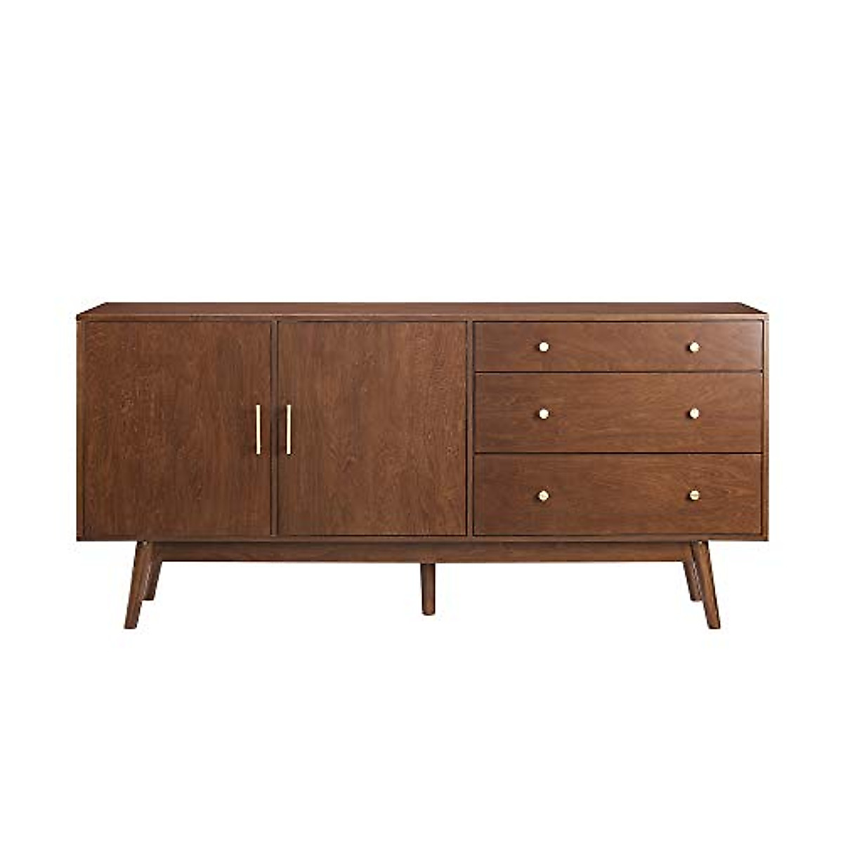 Walker Edison Mid-Century Modern Wood Kitchen Buffet Sideboard Entryway Serving Storage Cabinet Doors-Dining Room Console, 70 Inch, Walnut