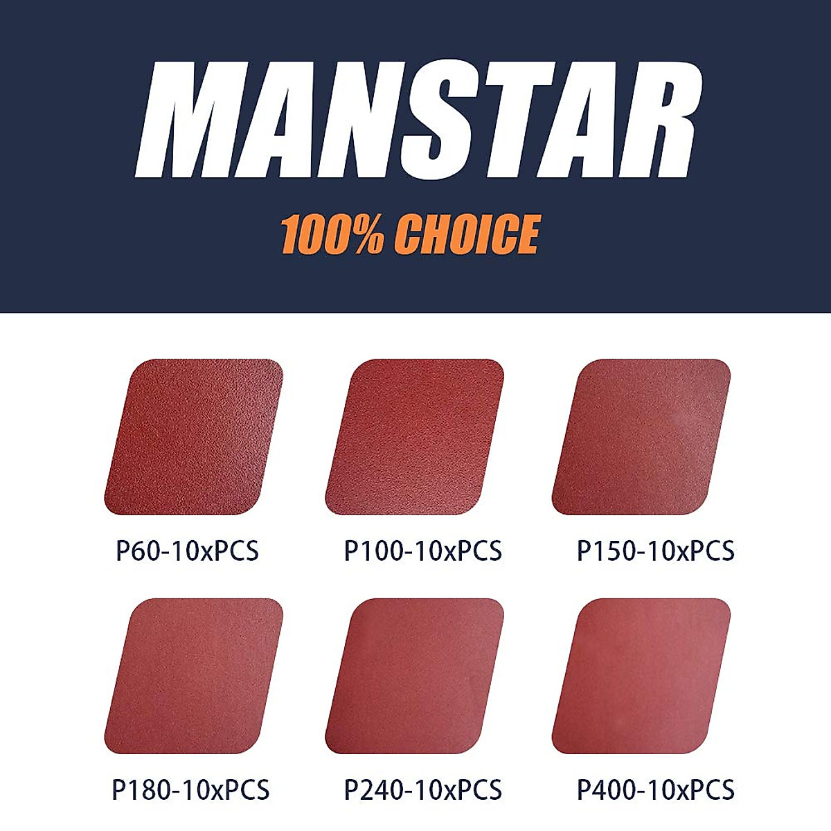 60 PCS 6-Inch Assorted PSA Aluminum Oxide Sanding Disc,NO-Hole Self Stick