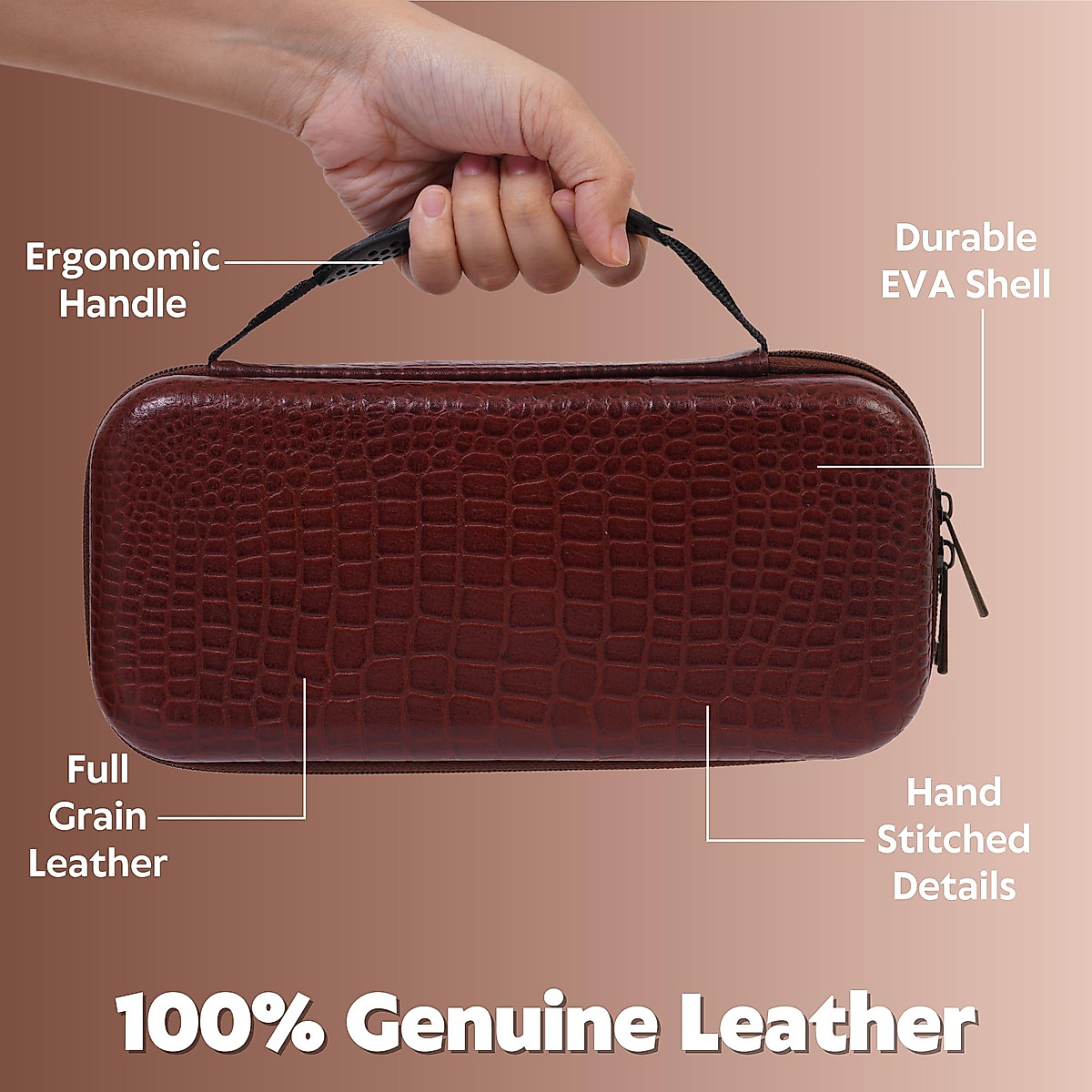 DreamController Limited Edition Genuine Leather Hard Shell Travel Case for Nintendo Switch with 10 Gamecard Slot with Back Protective Dockable Case, 2 Joycon Cover, 4 Thumbstick Cap & Screen Protector