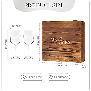 AW BRIDAL Mr & Mrs Wine Glasses Set of 2, Wedding Gifts Bridal Shower Gifts Engagement Gifts Wedding Gifts for Couples Bride - Wine Opener Wine Stopper with Engraved Wooden Keepsake Box
