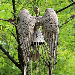 E-view Antique Metal Angel Garden Statue - Weather Resistant Indoor Outdoor Sculptures Yard Lawn Patio Art Decor Guardian Angel for Mother 32" H