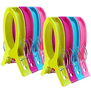 HiGift 6.3 Inch Jumbo Beach Towel Clips for Beach Chairs，Large Towel Clips for Cruise Chair Pool Towel Clips On Lounge Chairs Lawn Chair in Bright Color-Keep Your Towel from Blowing Away-8 Pack