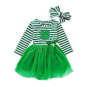 1-6 Years Toddler Baby Girls St.Patrick's Day Dress Long Sleeve Clover Print Tulle Tutu Dresses Spring Fall Skirt (Green-C, 3-4T)