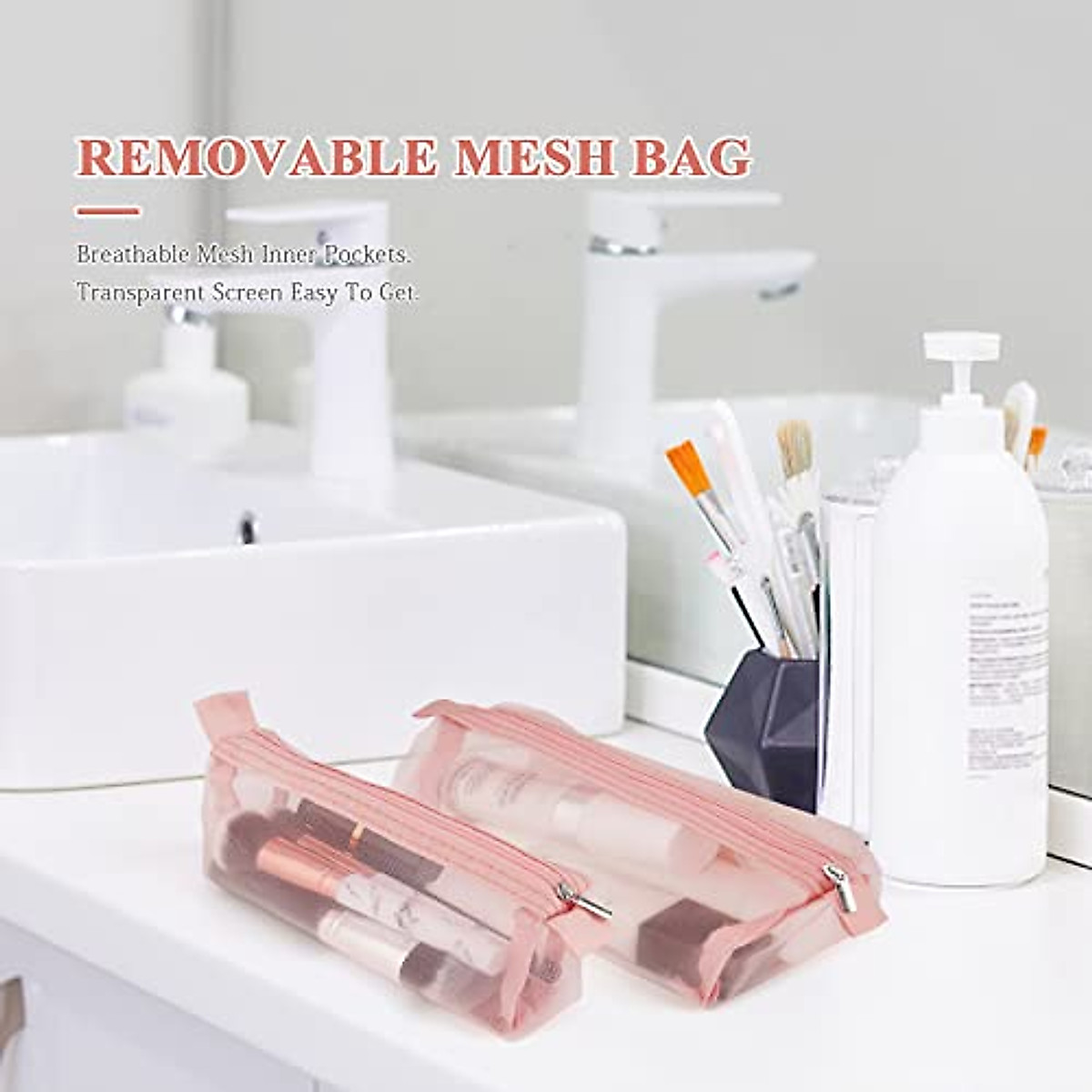 Senyucom Detachable Cosmefic Bag, 4 IN 1 Removable Portable Toiletry Travel Hanging Makeup Bags Organizer,Bathroom Bag for Shower (Pink)