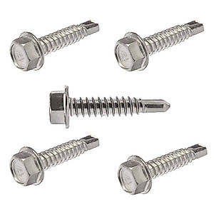 #14 x 3-1/2 Hex Washer Head Self Drilling Tek Screws Stainless Steel 410 Qty 25 842176156002
