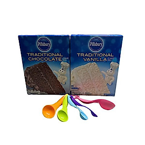 Pillsbury 2 PACK Traditional Cake Mix, Chocolate and Vanilla Mix Cake With Measuring Spoons.