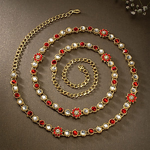 Aheli Ethnic Simulated Stones Belly Waist Chain | Kamar Patta | Kamarband | Indian Traditional Sari Belt Jewelry for Women (Red)