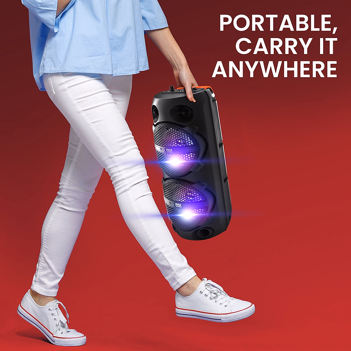 PyleUsa Portable Bluetooth PA Speaker - 200W Dual 6" Rechargeable Indoor/Outdoor BT Karaoke Audio System - TWS,LED Display, FM/AUX/MP3/USB, 6.5mm in, Carry Handle - Wireless Mic, Remote Control