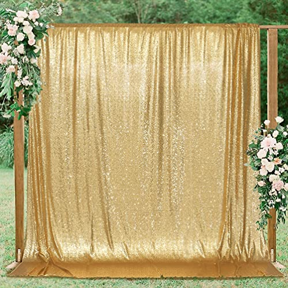 PartyDelight 2 Panels Gold 5FT X 10FT Sparkly Sequin Backdrop Curtains for Wedding, Party, Room Decorations.