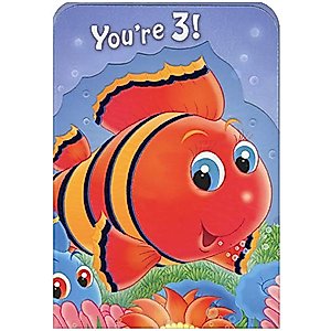 Designer Greetings Red, Orange and Blue Fish Die Cut Age 3 / 3rd Birthday Card
