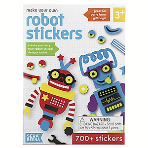 Serabeena Make Your Own Stickers - Robot Stickers for Kids - Robot Birthday Party Decorations - Stickers for Toddlers - Robot Party Favors - Over 700 Kid Friendly Stickers - 24 Sheets, 6.5" x 4.5"