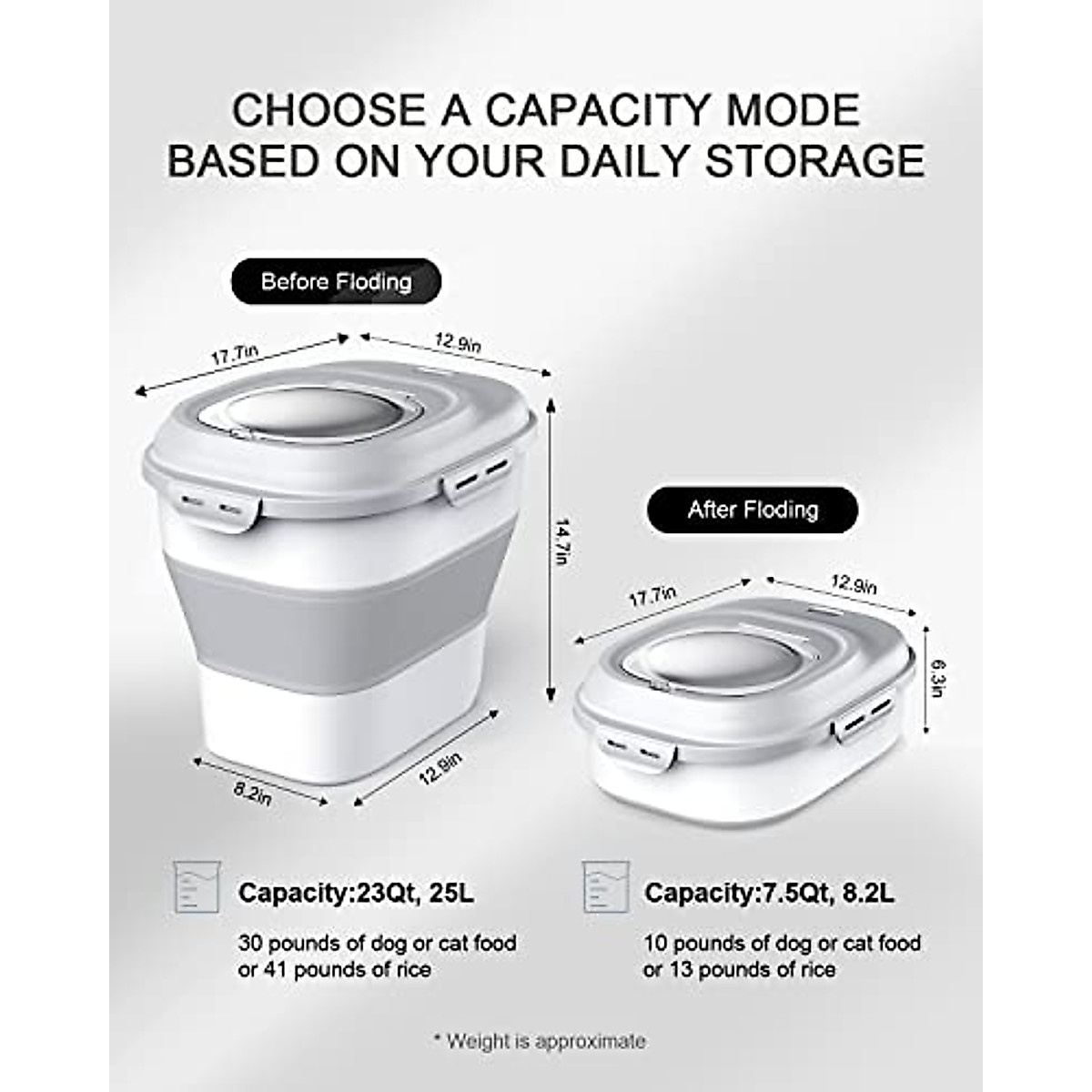 Somkaco Collapsible Food Storage Container with Transparent Lid, Scoop and Wheels, Large food storage for Dog, Cat and Other Pet