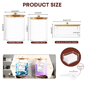 COAZEX 3 Pack Acrylic Laundry Powder Container & Dryer Sheet Holder, Large Laundry Room Organization Jars and Storage Box Dispenser with Lid, Labels & Scoop for Powder, Detergent, Scent Booster