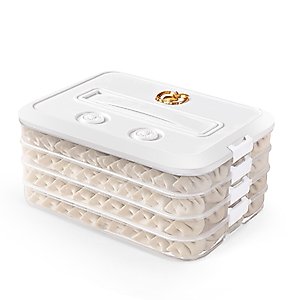 OFFKITSLY Food Storage Containers with Lids, Plastic Cookie Storage Containers Airtight, 4-Layer Stackable Food Containers Dumpling Storage Box, White