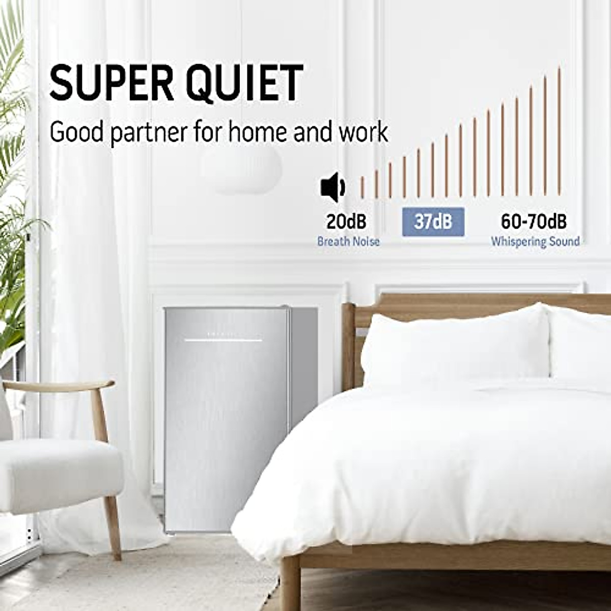 Frestec 3.1 Cu.Ft Mini Fridge for Bedroom, Mini Refrigerator with freezer, Dorm Fridge with Freezer, Reversible Door Perfect for Room and Office, Adjustable Temperature(without Handle, Silver)