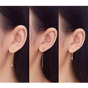 14K Solid Gold Ball Dangle Earrings for Women, Dainty 4mm Yellow Gold Ball Threader Drop Earrings Jewelry on Birthday, Anniversary