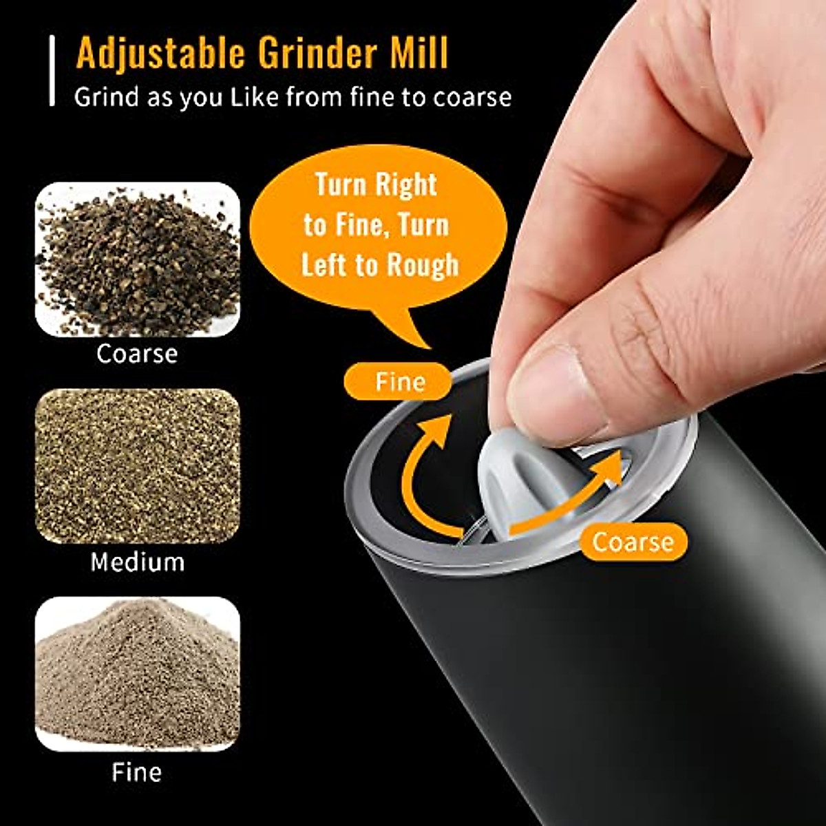 Gravity Electric Salt and Pepper Grinder Set, 2 Pack Automatic Salt and Pepper Grinder Set With LED Light & Adjustable Coarseness, One Hand Operation Mill Grinder Battery-Operated, Gift Idea, Black