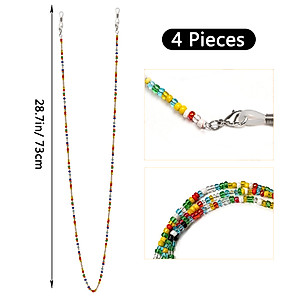 BILIONE 4 PCS Acrylic Beaded Eyeglass Chains for Women Girls, Glasss Holder Strap, Premium Eye glasses Hanger Keeper Around Neck, Fashion Eyewear Accessory, Face Mask Chain Lanyard