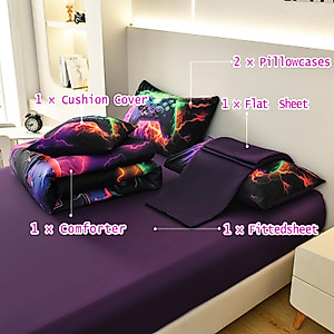 DORCAS Full Gaming Comforter Set for Boys,6 Pcs Gamer Bedding Set Full Size Sheets and Comforter Set for Boys Kids Teen(Purple,Full)