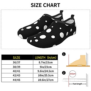 White Black Polka Dot Water Shoes for Men Women Aqua Socks Barefoot Quick-Dry Beach Swimming Shoes for Yoga Pool Exercise Swim Surf