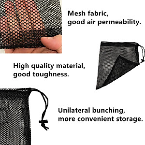 10PCS Nylon Mesh Drawstring Bag With Cord Lock, 8 x 12 Inch Mesh Laundry Drawstring Bag, Nylon Storage Mesh Bags for Balls Beach Toys, Seashell Collecting and Travel (Black)