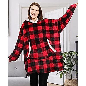 Oversized Wearable Blanket Hoodie, Sherpa Fleece Hoodie Blanket Sweatshirt with Pockets for Adult Women Men,One Size Fits All