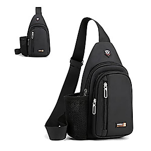 Yerchic Small Sling Bag Men Women Shoulder Backpack Mini Cross Body Chest Sling Backpack with Water Bottle Holder Travel Hiking Casual Daypack, Black