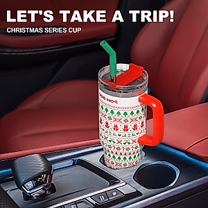 FOHGEE Christmas Style 40oz Stainless Steel Tumbler with Handle - Keep Drinks Cold & Hot All Season! (Red Santa)