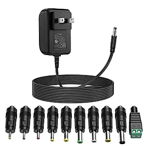 DONYOIE 9V 2A Power Supply 9 Volt Charger 2000mA 18W Max Regulated Switching AC to DC Cord Adapter with 10 Replacement Connector 100V - 240V Input Adaptor US Wall Plug Certified by UL
