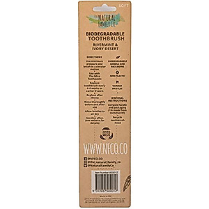 The Natural Family Co. Bio Toothbrush, Soft Nylon Bristles with Non GMO Cornstarch Handles, Plastic Free Packaging and Ivory Desert and Rivermint Twin Pack