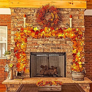3 Pack Thanksgiving Decorations Lighted Fall Garland, 30 Ft 60 LED Battery Operated Maple Leaves String Lights for Indoor Outdoor Autumn Harvest Party Halloween Thanksgiving Decoration