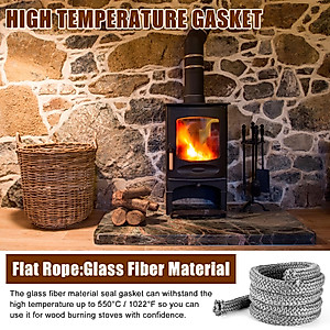 Wood Stove Door Gasket, 1" Wood Stove Gasket Rope Seal for Woodburning Stoves, Heat Resistance Fiberglass Gasket Replacement for Wood Stoves and Fireplaces(1" x 98" Rope)