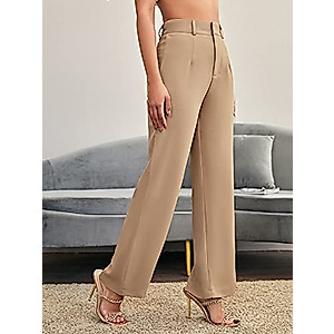 SweatyRocks Women's Elegant High Waist Solid Long Pants Office Trousers Khaki M