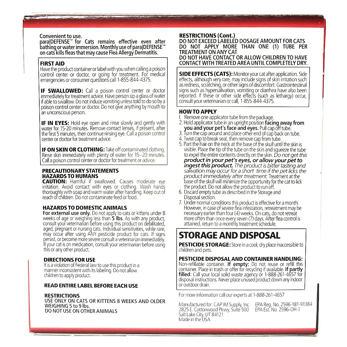 Para Defense 5.1-9 lb Cat Pet Flea Control Supply, Small