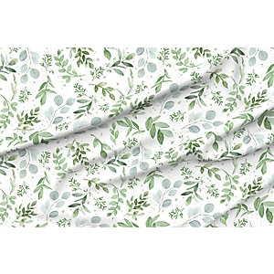 Spoonflower Fabric - Watercolor Leaves Pattern Eucalyptus Sage Green Greenery Printed on Petal Signature Cotton Fabric by The Yard - Sewing Quilting Apparel Crafts Decor