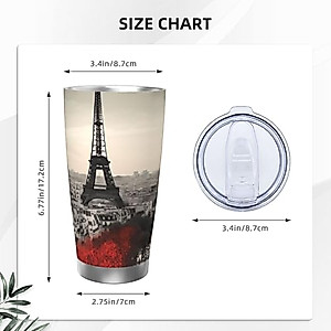 Paris Tumbler with Lid and Straw 20oz Stainless Steel Car Cup for Hot and Cold Drinks, Double Wall Insulated Travel Coffee Mug Reusable Drink Thermos Cup Birthday Gifts