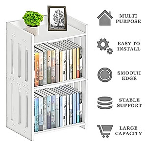 HAYOFAMY 3-Tier Side Table, Bookshelf for Small Spaces, White Nightstand, Narrow Bookcase End Table with Storage Shelf for Living Room, Office, Bedroom, Kids Room