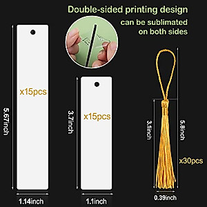 Juome 30 Pcs Sublimation Blanks Bookmark, Sublimation Blanks Products with 30 Pcs Colorful Tassels for DIY Bookmarks Crafts Projects Sublimation Accessories, Double Sided Sublimate
