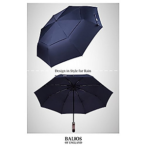 Balios Travel Umbrella Wood Handle Auto Open Close Vented Canopy Dark Navy
