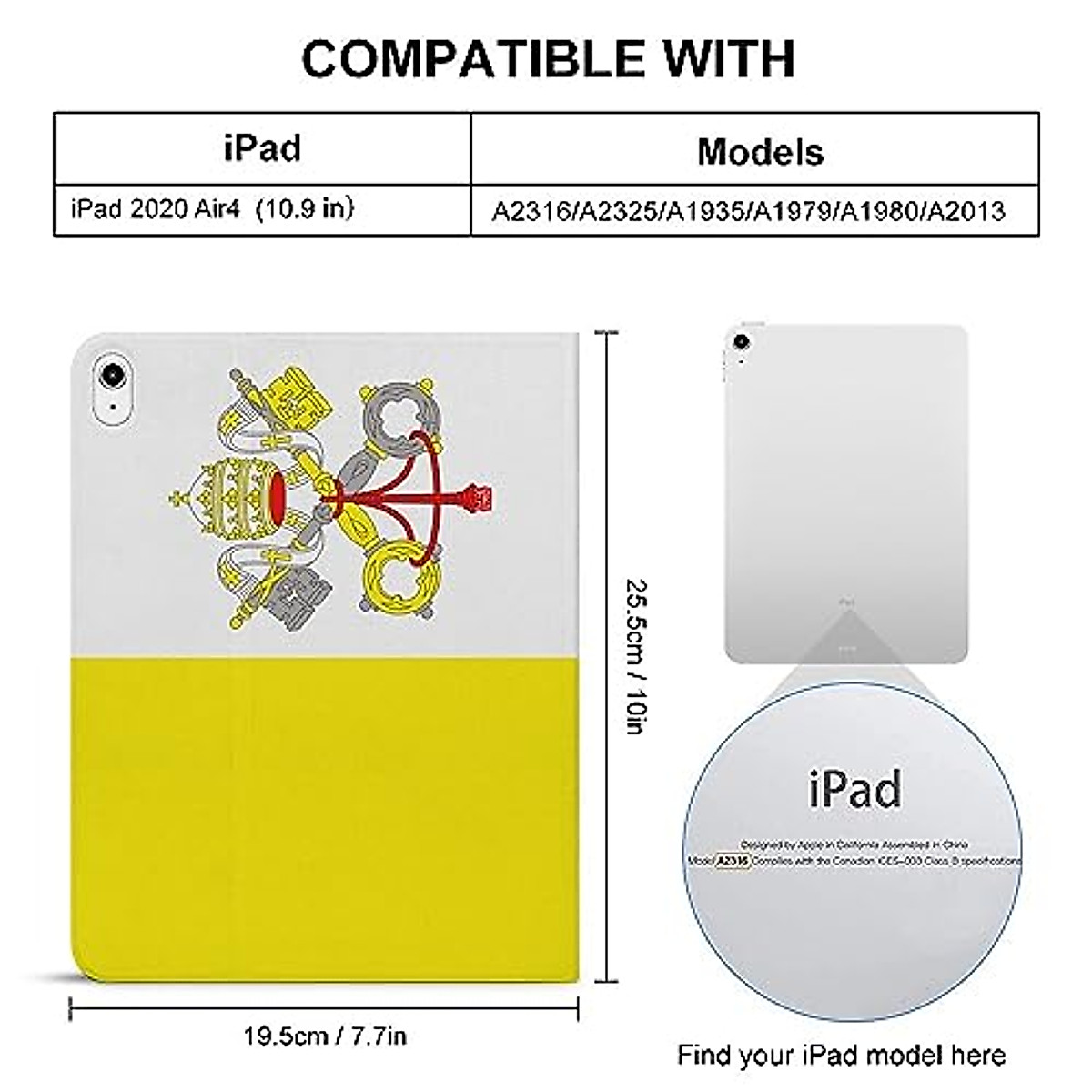 Vatican Flag Fashion Case for IPAD 2020 AIR 4 （10.9in）, Pen Slot Protective Cover for IPAD 2020 AIR 4 （10.9in）, Convenient Magnetic Stand