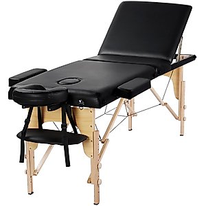 Yaheetech Massage Table Portable Adjustable Massage Bed Foldable Massage Therapy Table 3 Folding 84 Inch Salon Bed Facial Bed with Non-Woven Bag, Black
