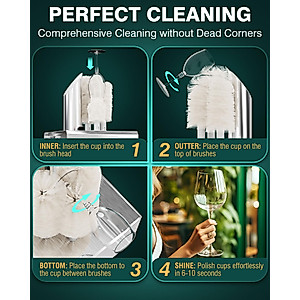 WantJoin Wine Glass Polisher Machine - 3 Brushes 250 Cups/Hour Commercial Electric Automatic Dryer with 304 Stainless Steel, 100% Cotton, 1150W High Power, 140°F Air Drying for Bar Restaurant Kitchen