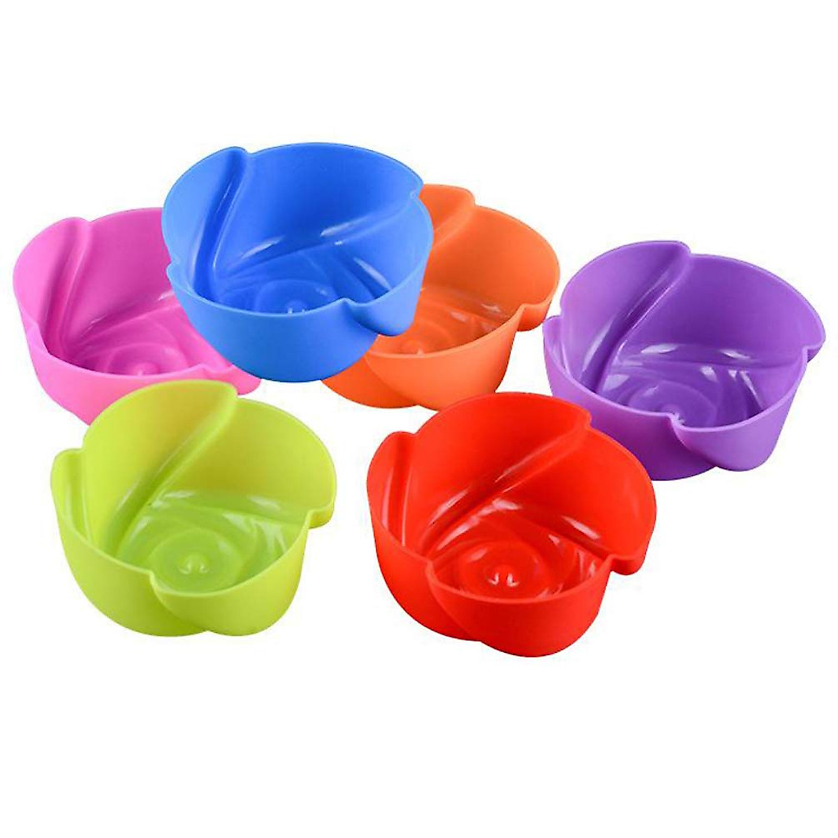 UPKOCH 8pcs Silicone Muffin Cups Rose Flower Shape Reusable Silicone Baking Cups Non Stick Cupcake Liners Maker Mould Cup (Random Color)