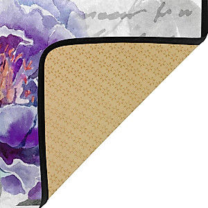 Watercolor Blue and Purple Peony Kitchen Mat Rugs Cushioned Chef Soft Non-Slip Floor Mats Washable Doormat Bathroom Runner Area Rug Carpet