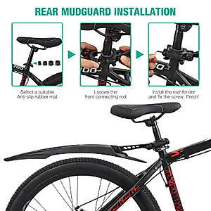 Rimore Bicycle Bike Fender Mudguard, Adjustable Mountainbike Bicycle Fenders for 26, 27.5, 29In Splash Guard Front Rear MTB Mud Guard Bicycle fender